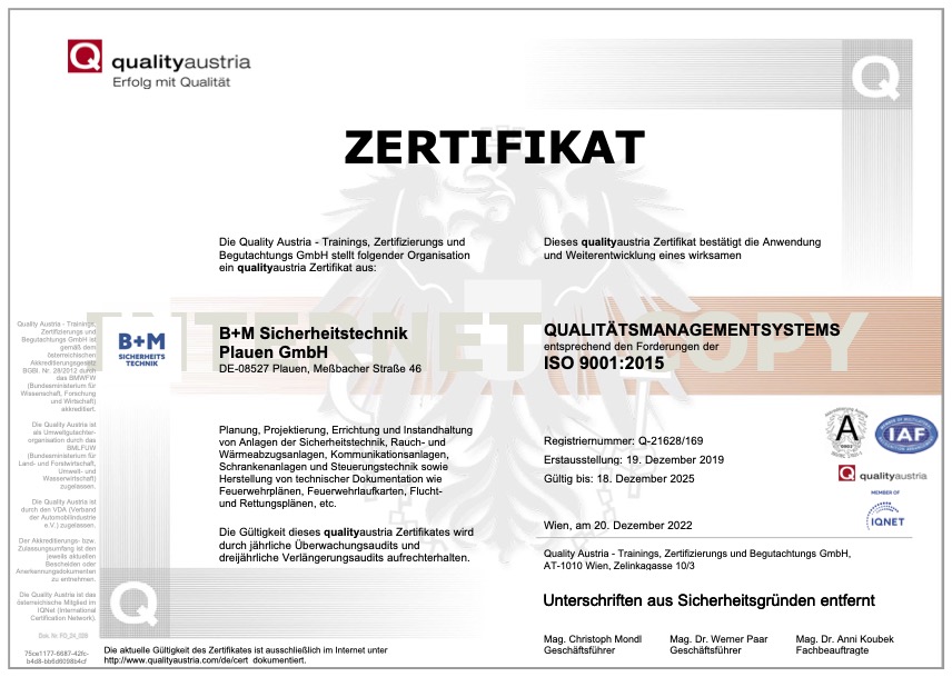 Zertifizierungen - B+M Sicherheitstechnik Plauen