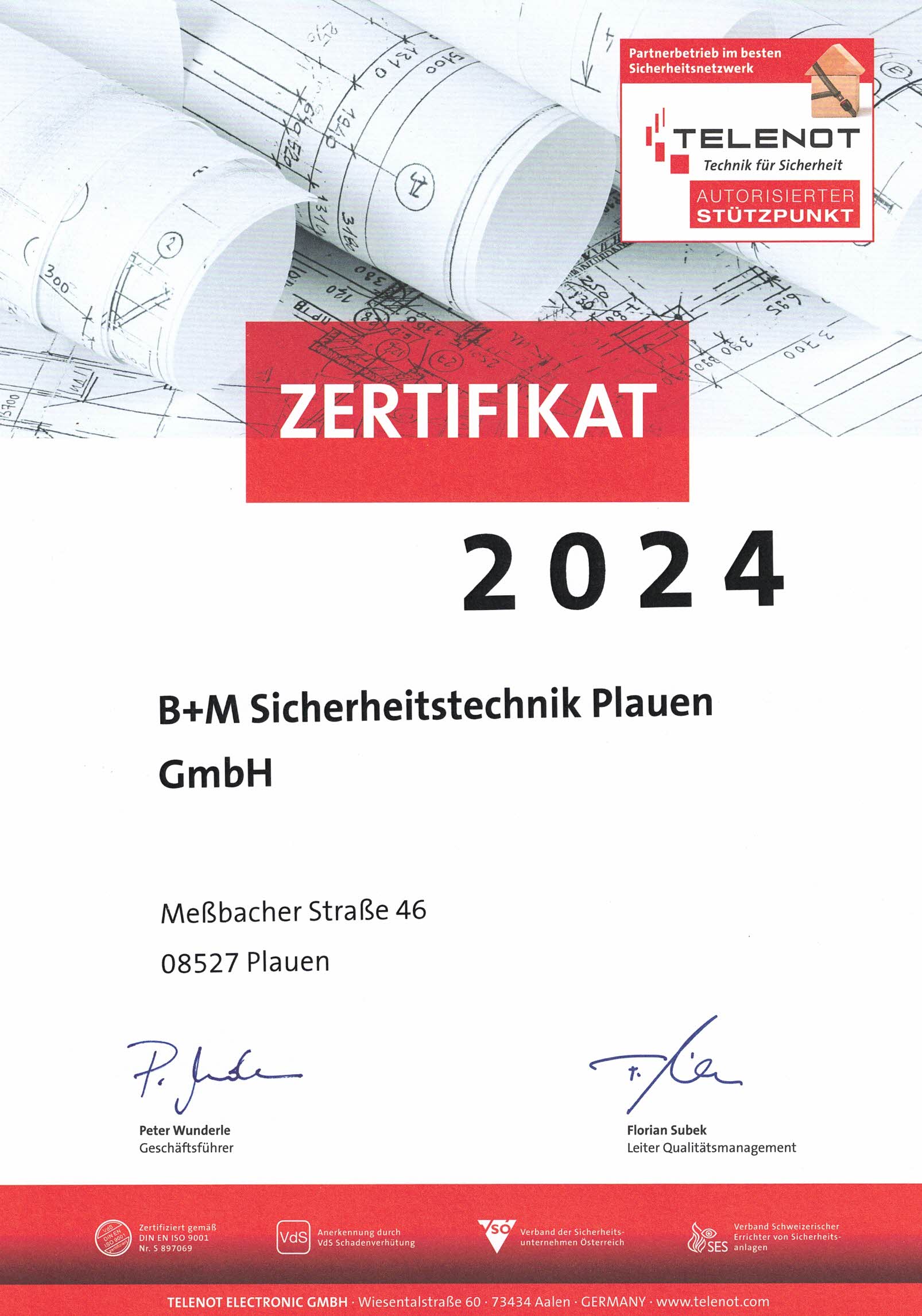 Zertifizierungen - B+M Sicherheitstechnik Plauen